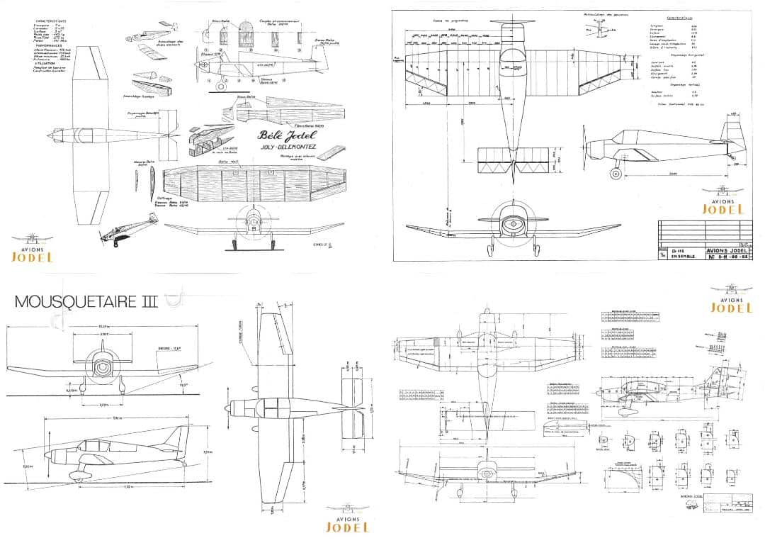 4 SETS PLANS AVIONS JODEL - Avions Jodel